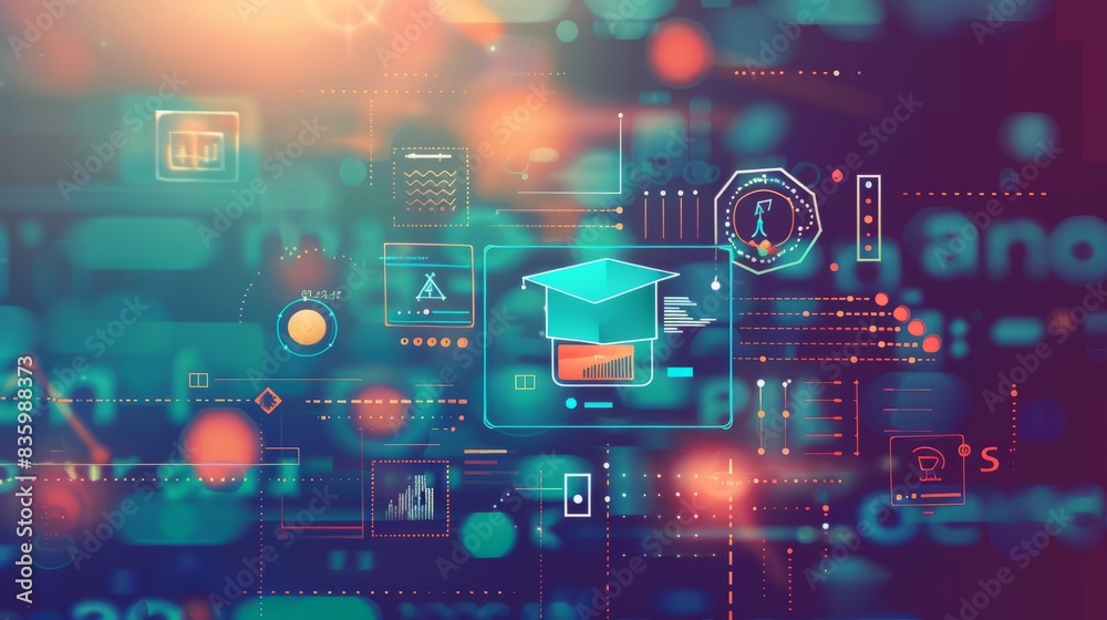 Digital illustration of an online education platform with icons ...