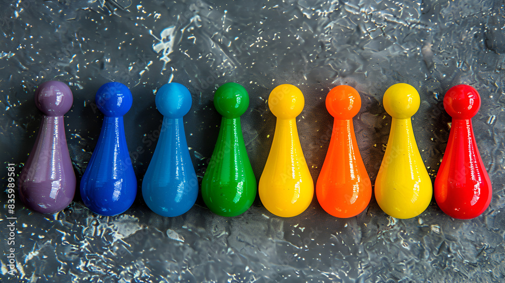 Red, blue and green glossy board game pawns isolated on white ...