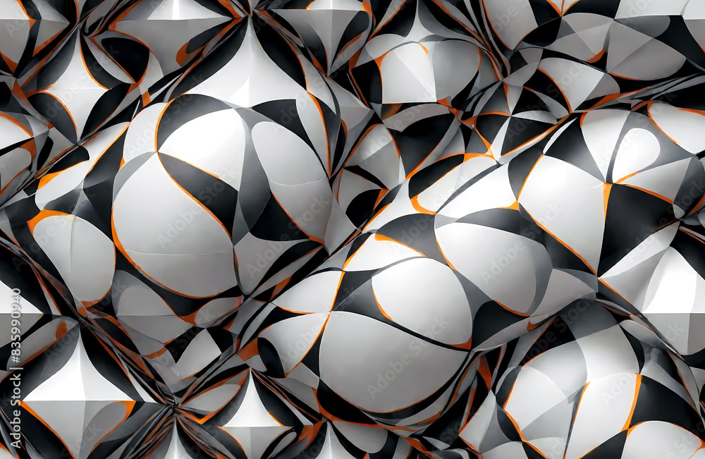 Seamless geometric 3D abstract pattern, black and white background ...