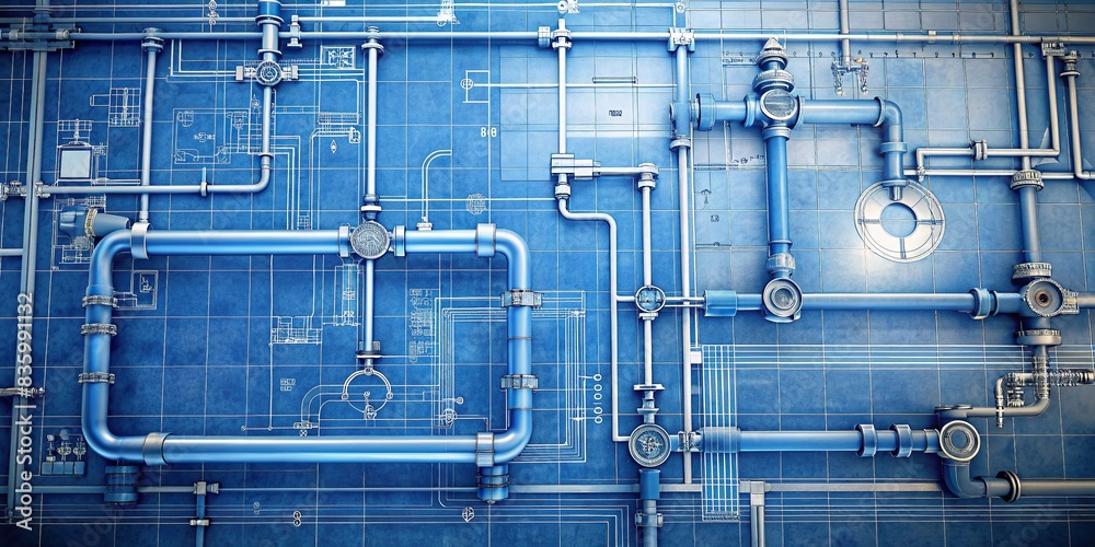 Architectural blueprint of plumbing design , blueprint, architect ...