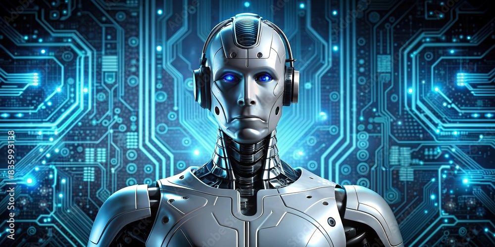 Futuristic android robot with advanced machine learning capabilities in ... Futuristic android robot with advanced machine learning capabilities in ...