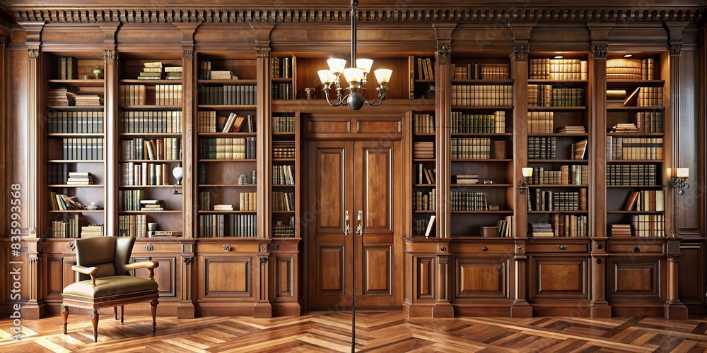 Classic elegant bookshelf with doors in a private library , vintage ...