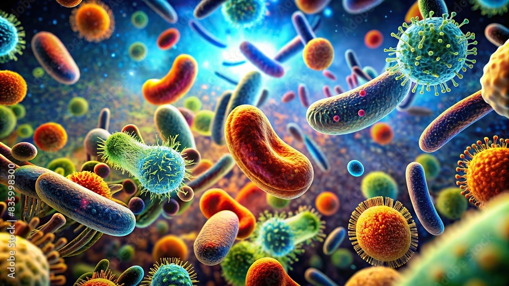 Abstract graphics of bacteria cells under a microscope, microbiology ...