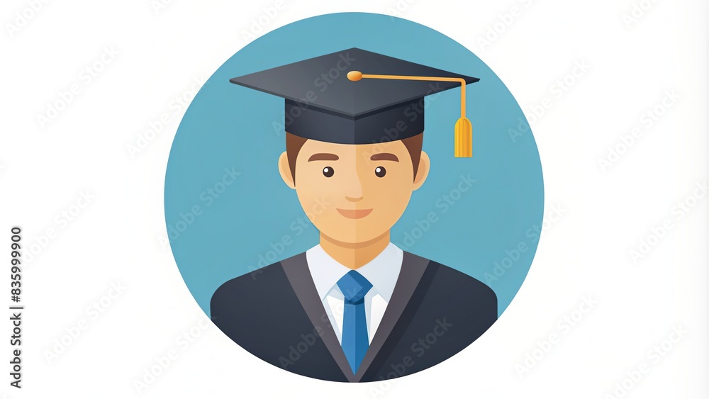 Flat icon of a man with a graduation cap on, achievement, education ...