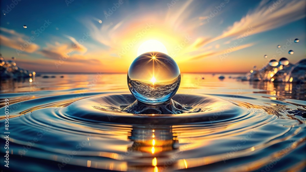 Realistic water ripple sunshine effect background with glass ball ...