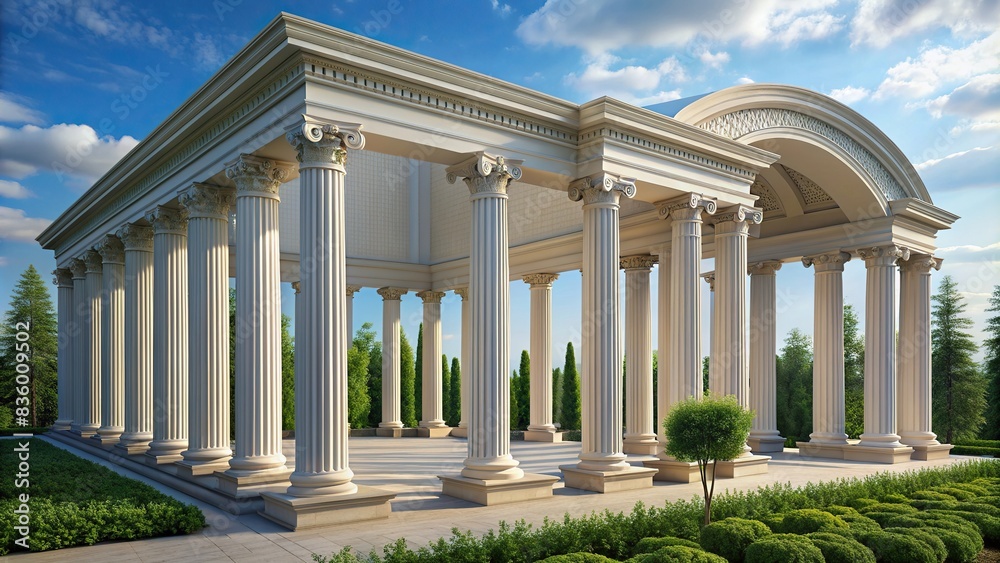 Classical architecture with colonnade arch in rendering, featuring ...