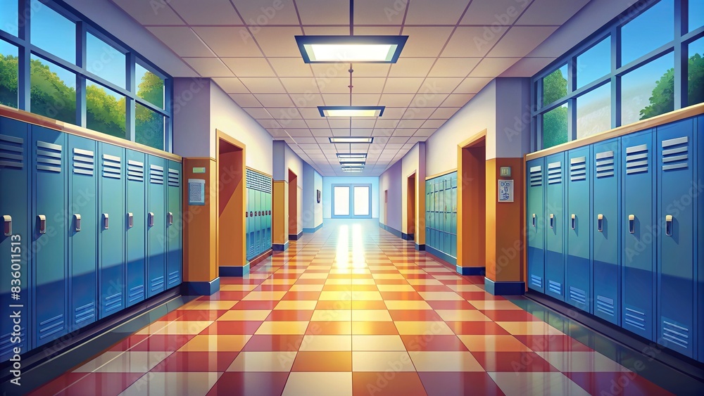Cartoon interior of an empty modern school corridor , school, corridor ...