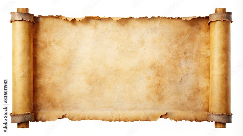 A vintage old paper horizontal banner parchment scroll isolated on ...