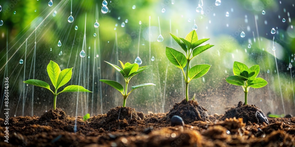 of plants in the rain with green technology and recycling concepts ...