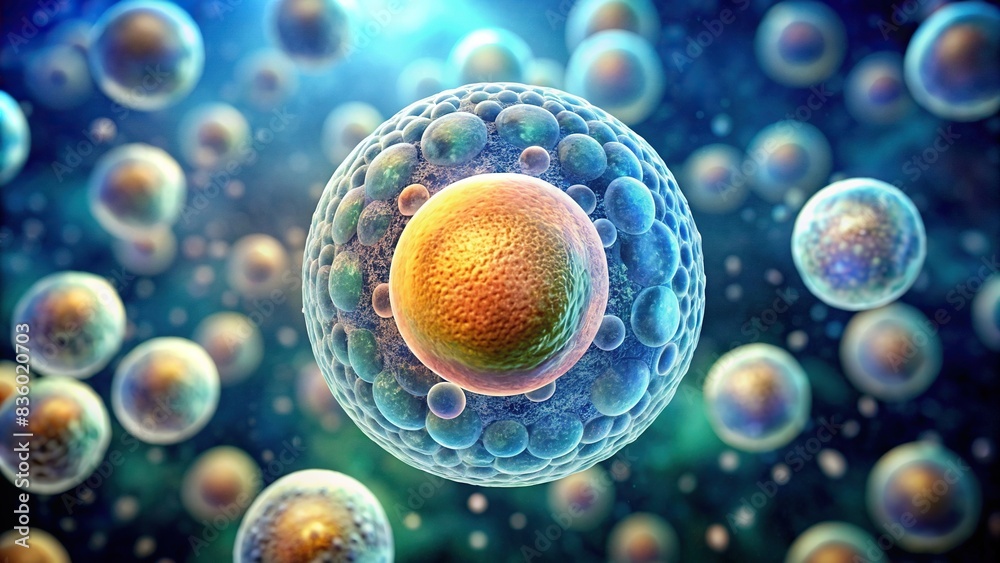 Macro shot of a single healthy cell in nutrient-rich medium with air ...