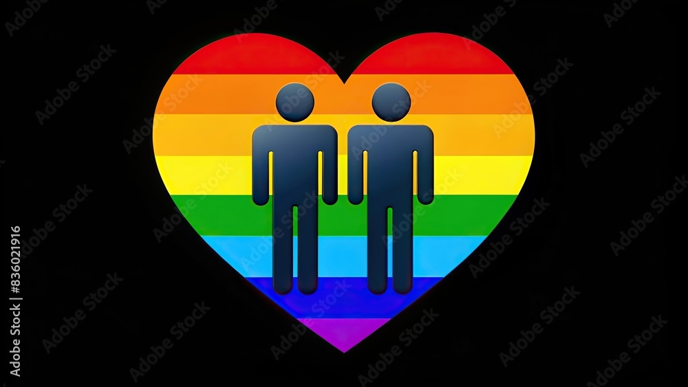 LGBTQ+ pride symbol featuring two figures in a rainbow heart on a black ...