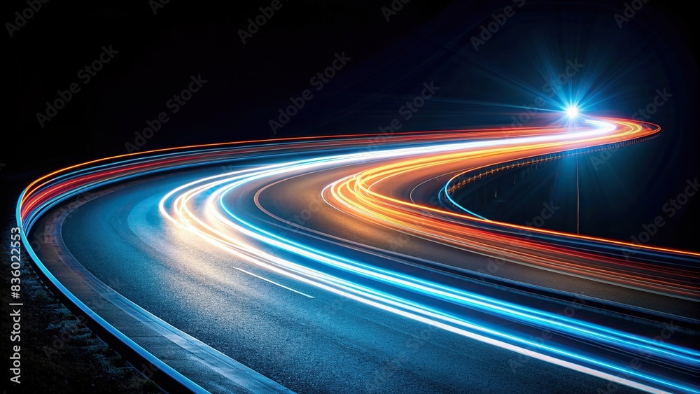 Curved light streaks on a dark night road, isolated on a cut out ...