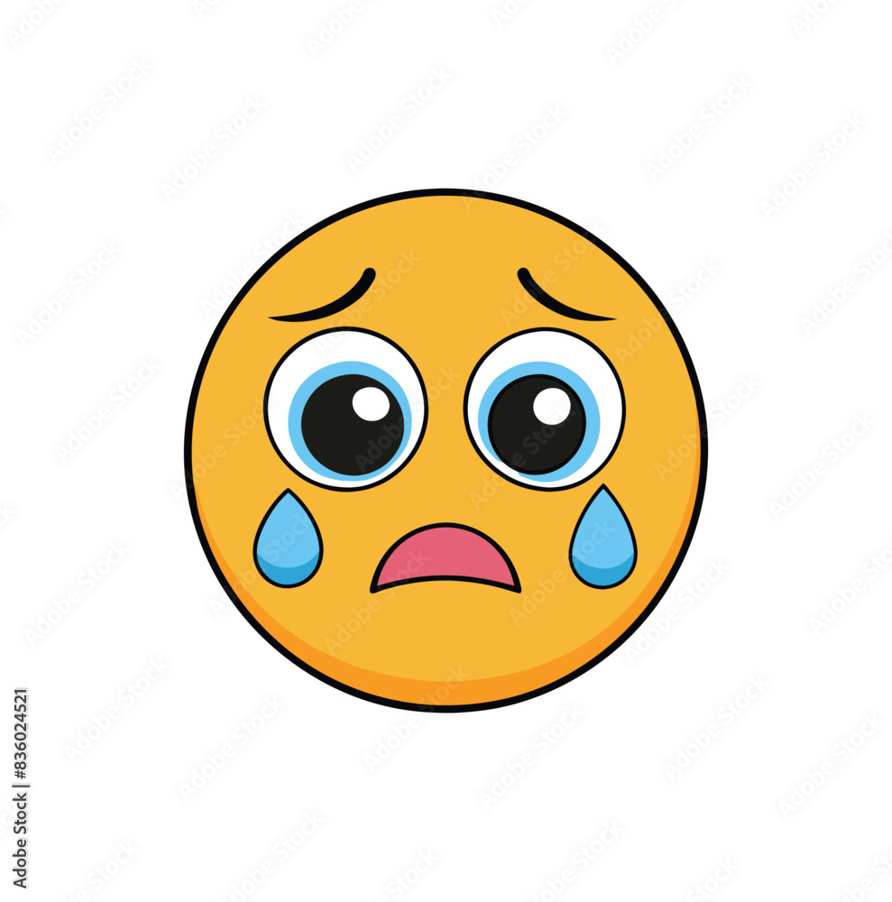 Cute Emoji With Tears in Eyes Isolated on White Background Stock Vector ...