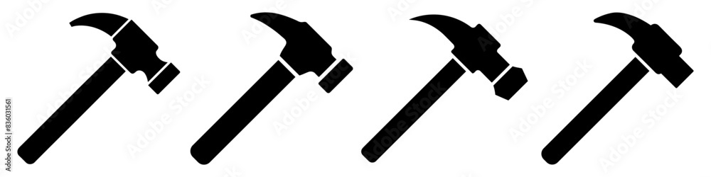 Hammer icons set. Black hammer logo icon in flat design. Vector ...