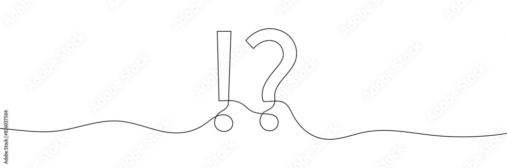 Continuous single line drawing of a question mark and an exclamation ...