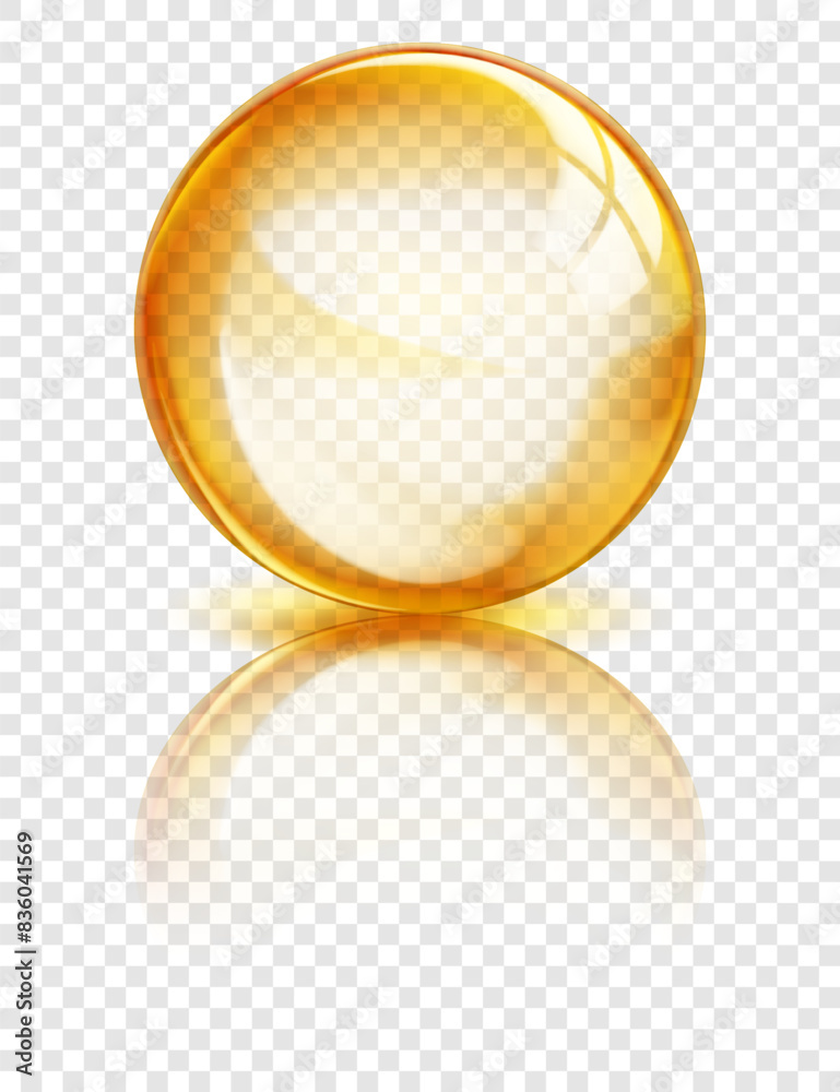 Large translucent sphere in yellow colors with reflection, glares and ...