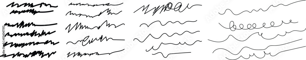 Hand drawn collection of underline strokes in brush doodle style ...