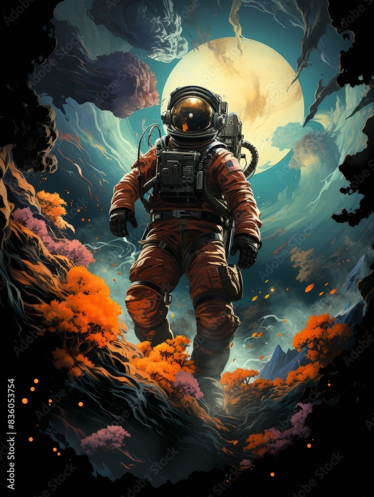 T-shirt designs featuring astronauts soaring above clouds, rendered in ... T-shirt designs featuring astronauts soaring above clouds, rendered in ...