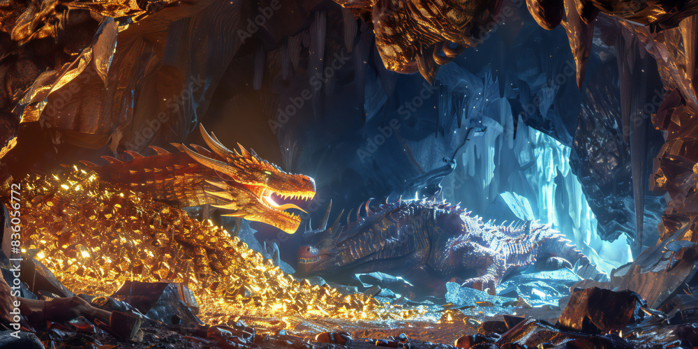 2d background Dragon’s Lair A dark, mystical cave filled with piles of ...
