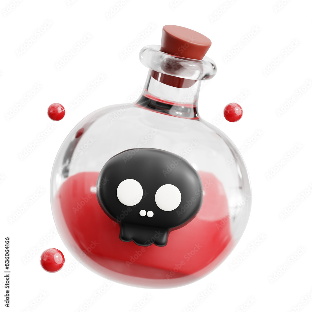 red chemical glass flask with dead skull head symbol for power up magic ...