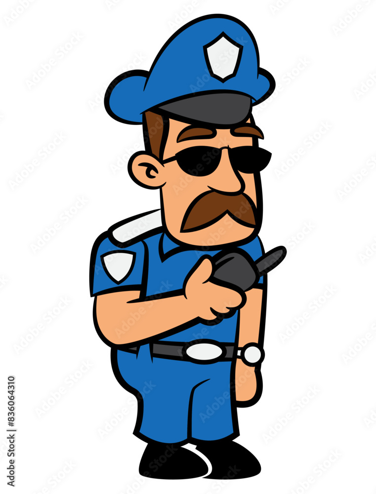Mustache Police Officer cartoon character wearing sunglasses and police ...
