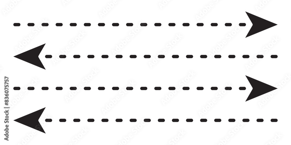Long Arrows vector set. Long dotted line arrow vector. Set of arrows ...