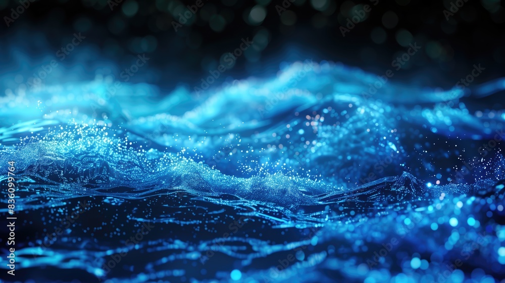Image of bioluminescence in night sea tide wave blue light flashes and ...