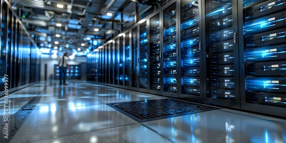 Skilled network engineer maintains performance in modern server room ...