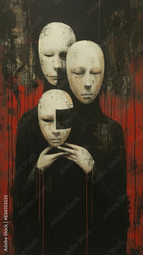 In this minimalist artwork, a single figure is depicted holding two ...