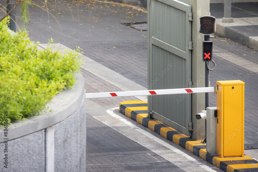 car park barrier with recoding CCTV camera, automatic entry system ...