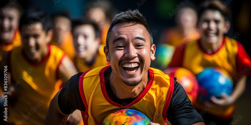 Vibrant image of determined disabled athletes playing wheelchair rugby ...