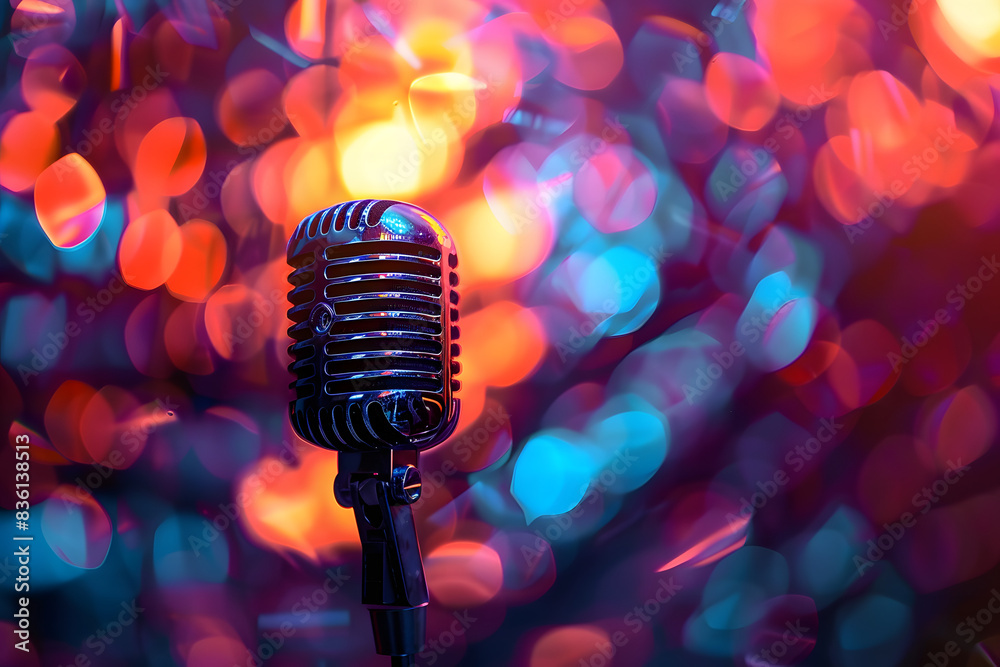 Abstract design poster for a karaoke microphone event. Open mic ...