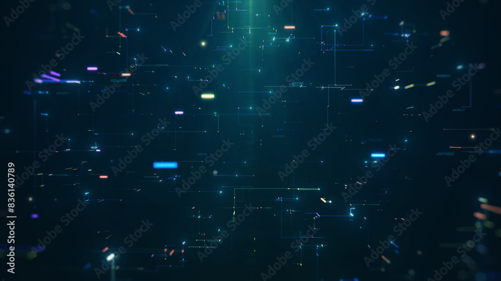 Abstract Representation Of A Futuristic Digital Data Network With Glowing Nodes And Lines On A