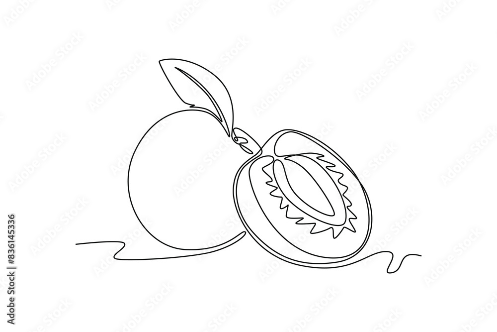 Single one line drawing whole and sliced healthy organic apricot for ...