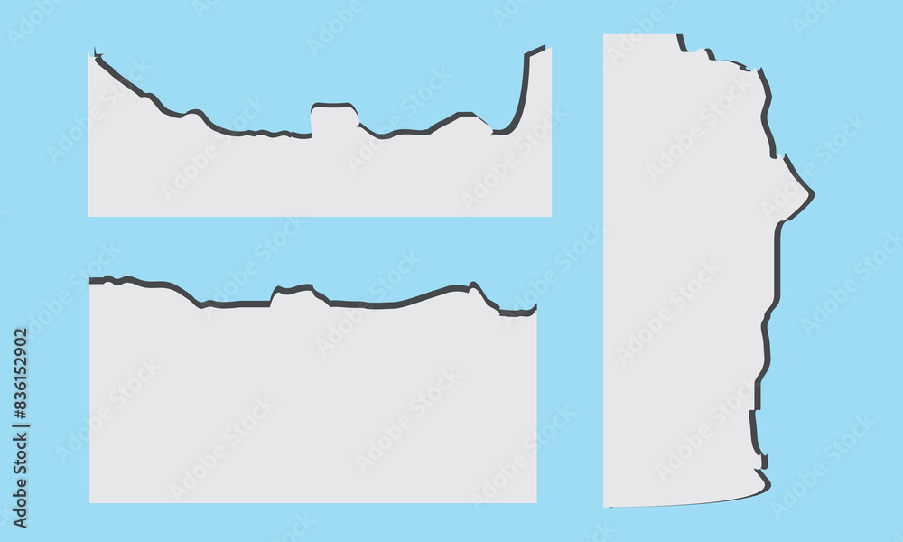 Torn paper frames with rough edges vector set. Black square shapes with ...