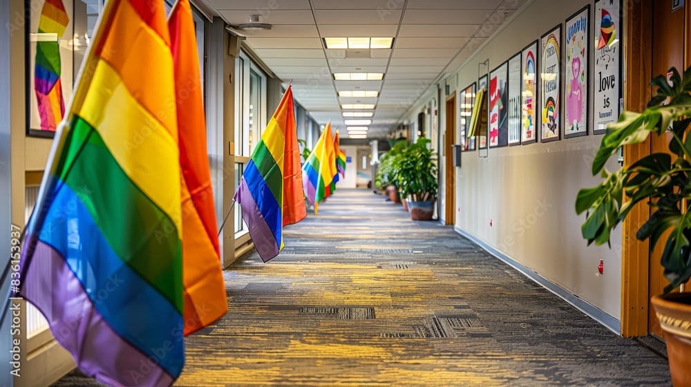Corporate office decorated with rainbow flags for Pride Month, where ...