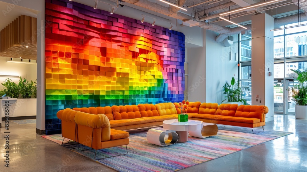 Corporate office featuring a Pride Month wall display with LGBTQ+ icons ...