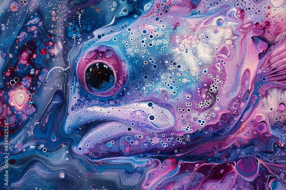 Abstract art featuring a cosmic-themed fish. vivid colors blend in ...