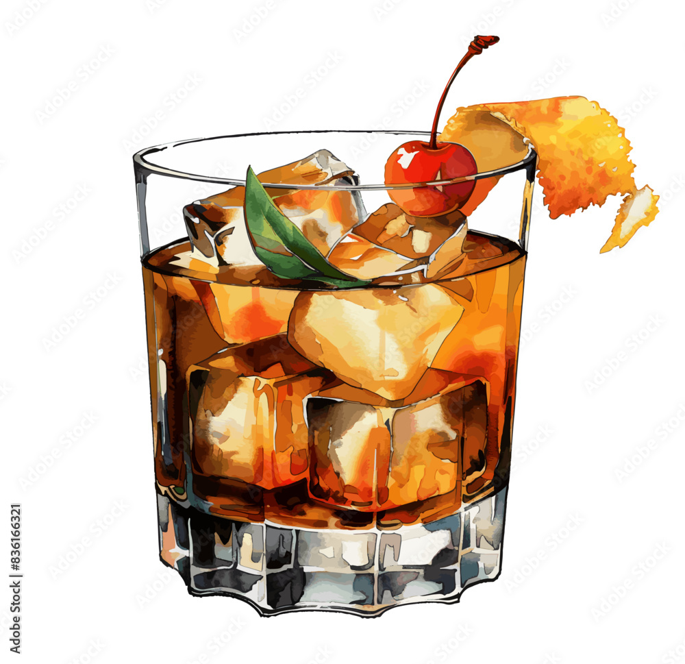 Watercolor Old Fashioned cocktail clipart, water color style clip art ...