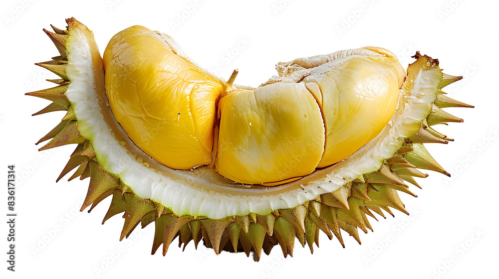 Fresh Ripe Durian, cross section of the durian fruit ,yellow rind and ...