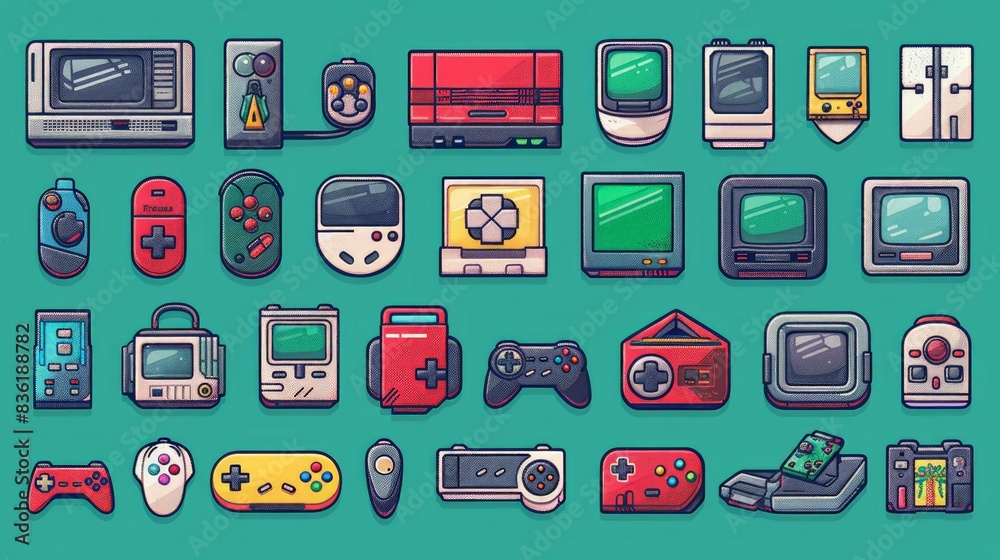 Retro Gaming Icons: Illustrate a collection of retro gaming icons with ...