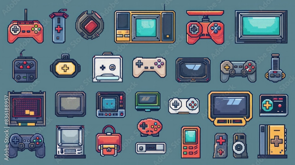 Retro Gaming Icons: Illustrate a collection of retro gaming icons with ...