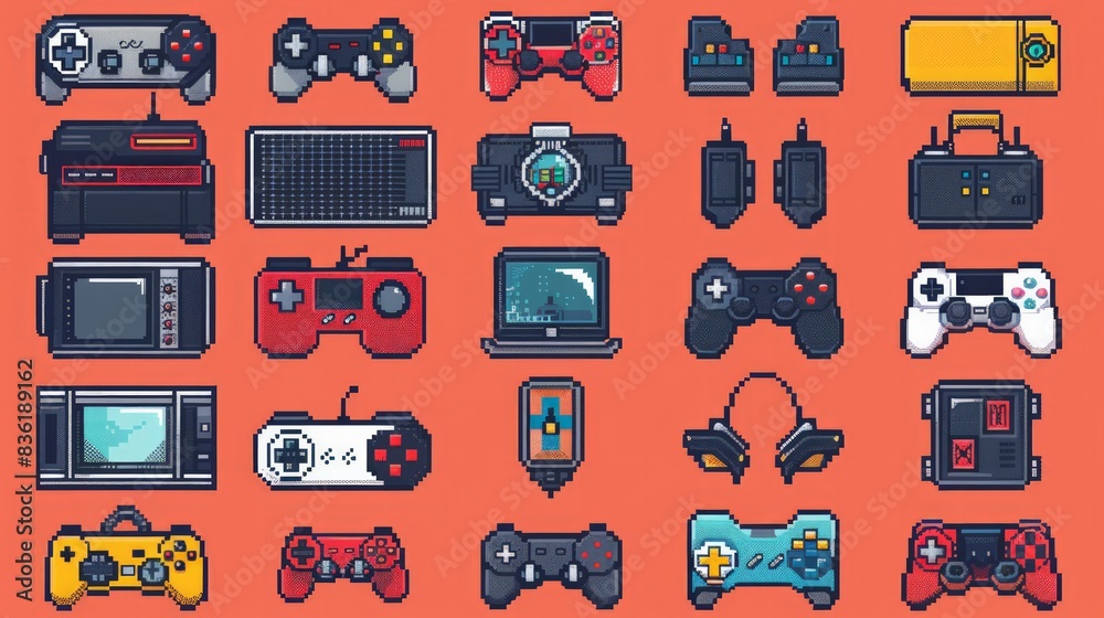 Retro Gaming Icons: Illustrate a collection of retro gaming icons with ...
