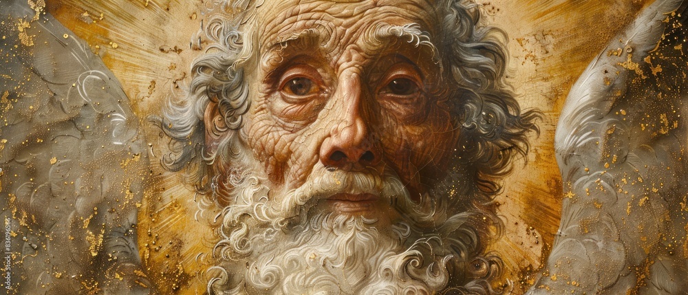 A close-up, 2D depiction of The Holy Trinity, featuring the Father with ...