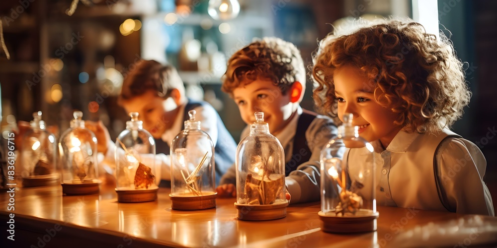 Kids in science lab conducting experiments for school science project ...