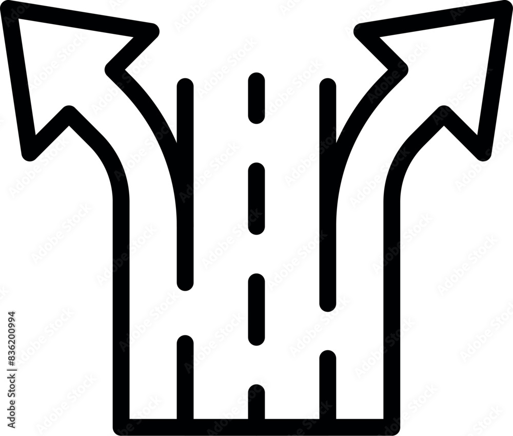 Split road sign icon with two paths diverging vector illustration in ...