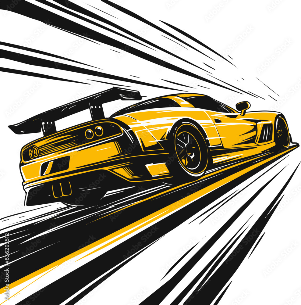 Vector Art of Yellow Sports Car Speeding: Power and Momentum Stock ...