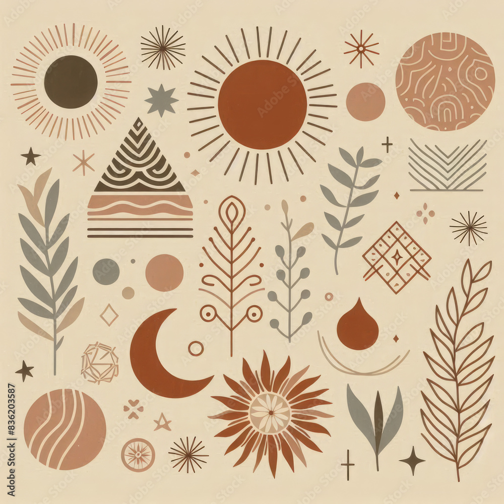 Generative AI A unique boho minimalist artwork featuring a simple yet ...