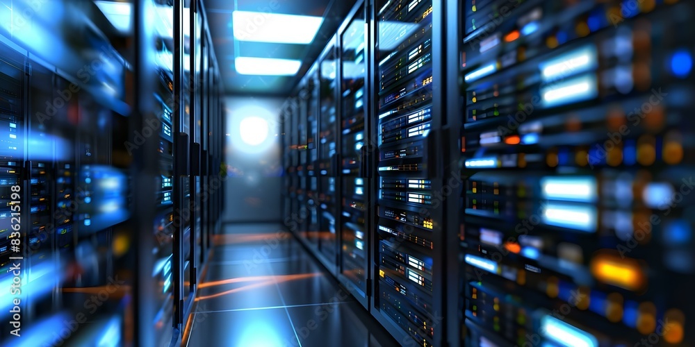 Secured Server Room with Data Center Servers for Cloud Storage. Concept ...