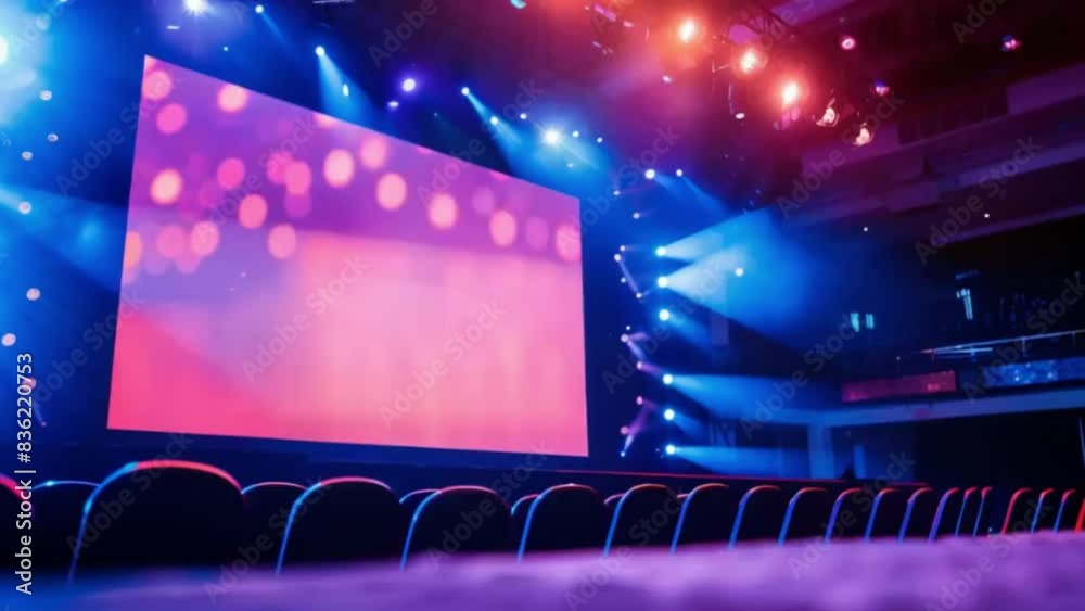 Convention Center Stage with Glowing Screen and Ambient Lighting ...